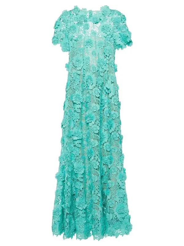 Oscar De La Renta Floral Guipure Lace Midi Dress - Green