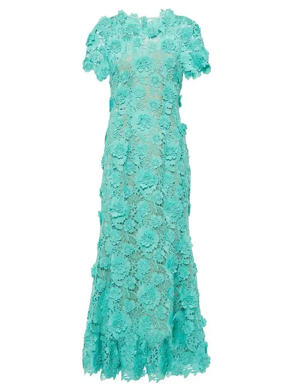 Oscar De La Renta Floral Guipure Lace Midi Dress - Green