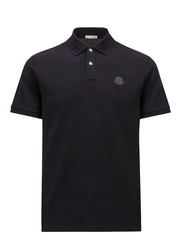 Moncler Logo Patch Cotton Piquet Polo Shirt - Blue