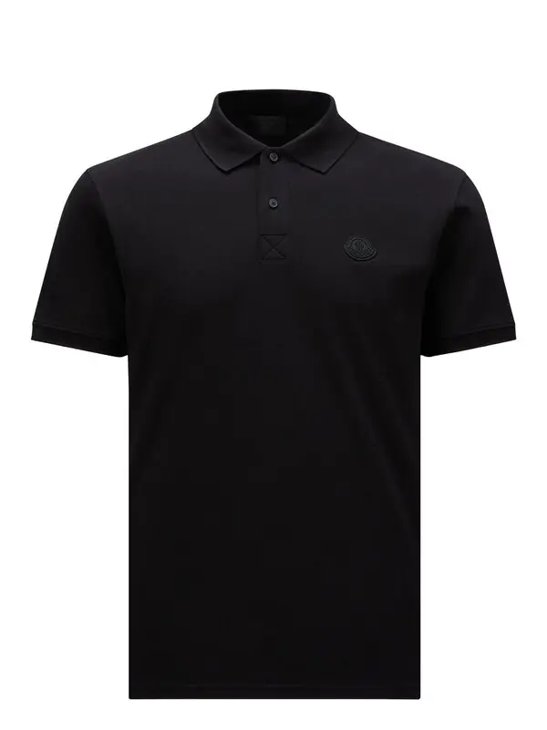 Moncler Logo Cotton Piquet Polo Shirt - Black