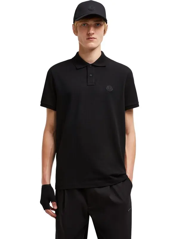 Moncler Logo Patch Cotton Piquet Polo Shirt - Black