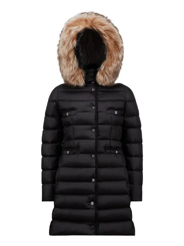 Moncler Hirmafur Hooded Shearling Long Down Jacket - Black