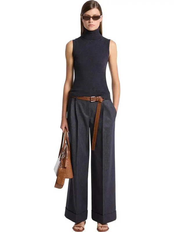 Michael Kors Cashmere Sleeveless Turtleneck - Blue