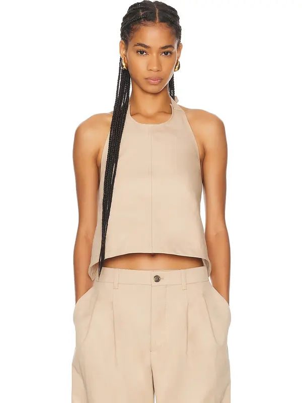 Wardrobe.NYC Drill Backless Halter Top - Khaki