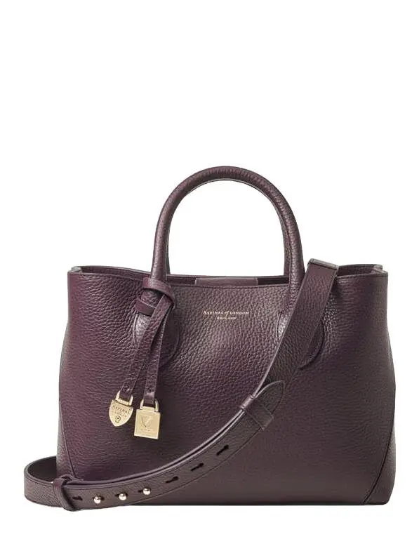 ASPINAL OF LONDON Midi London Tote In Pebble With Engravable Charm - Purple