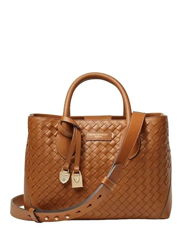 ASPINAL OF LONDON Midi London Tote In Pebble With Engravable Charm - Tan