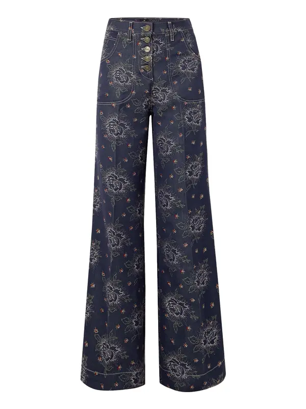 Etro Denim-jacquard High-rise Flared Jeans - Blue