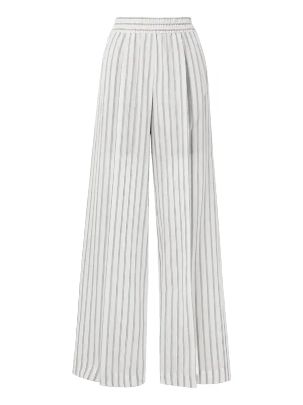 Brunello Cucinelli Pleated Striped Cotton And Silk-blend Wide-leg Pants - Gray