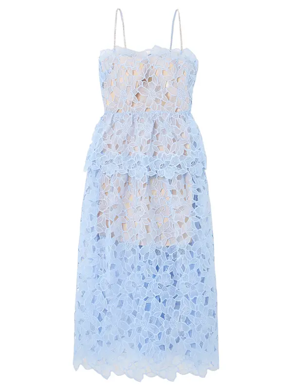 SELF-PORTRAIT Crystal-detailed Organza Midi Dress - Blue