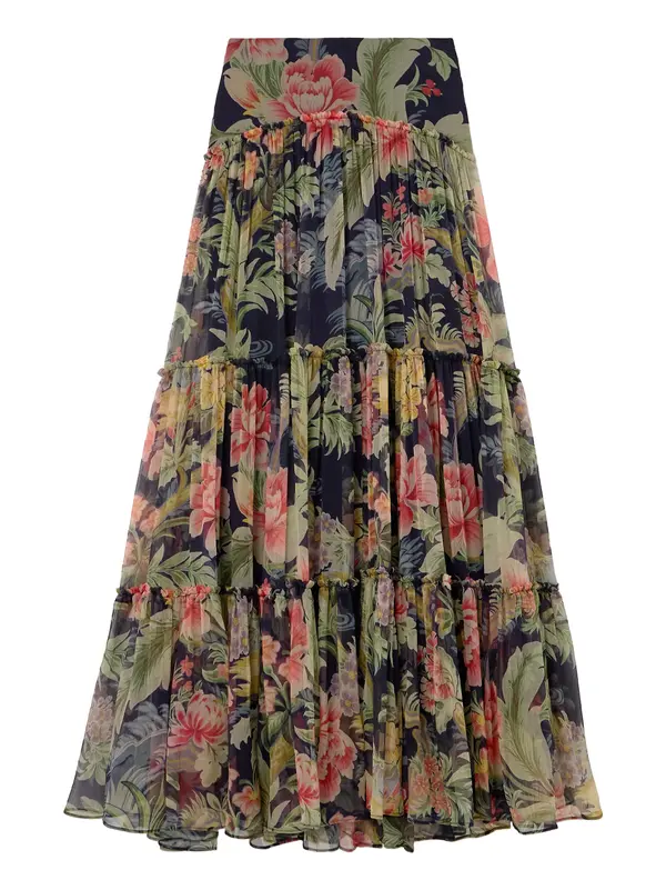 Etro Tiered Gathered Floral-print Maxi Skirt - Multi