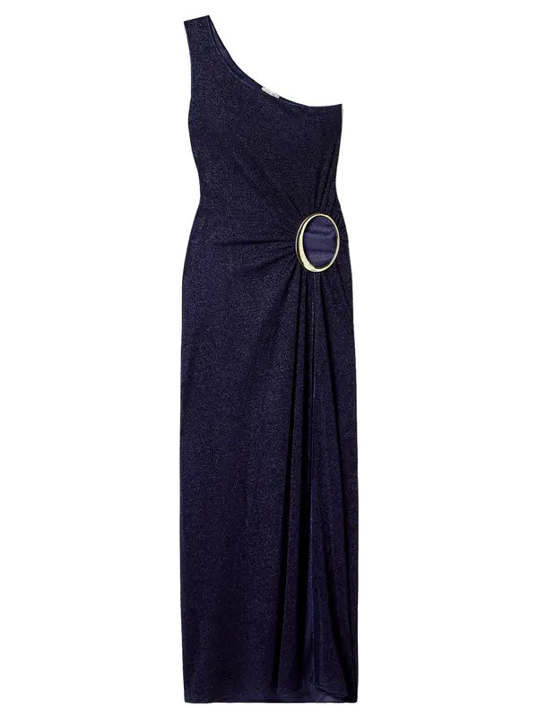 Oseree Lumière One-shoulder Metallic Maxi Dress - Blue