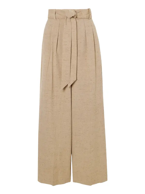 JOSEPH Atlas Belted Tweed Wide-leg Pants - Neutrals