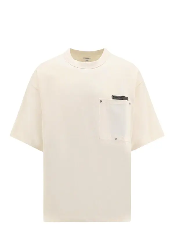 Bottega Veneta Cotton Tshirt With Leather Detail - White