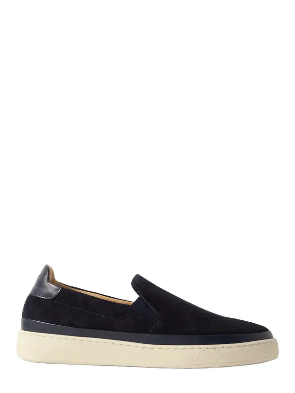 Mulo Leather-trimmed Suede Slip-on Sneakers - Blue