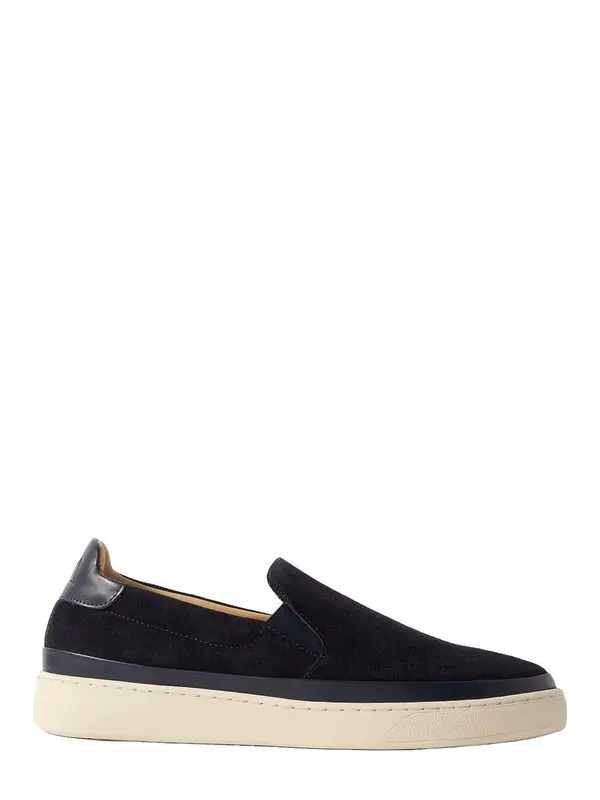 Mulo Leather-trimmed Suede Slip-on Sneakers - Blue