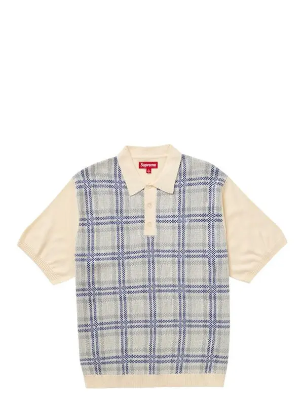 Supreme Plaid Knit Polo Shirt - White