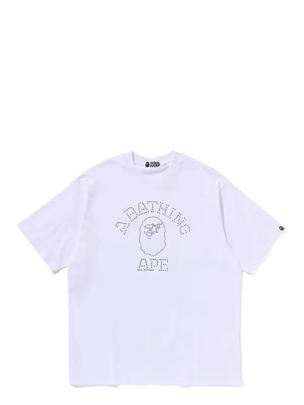 A BATHING APE Rhinestone College Relaxed Fit Tee Shirt - White