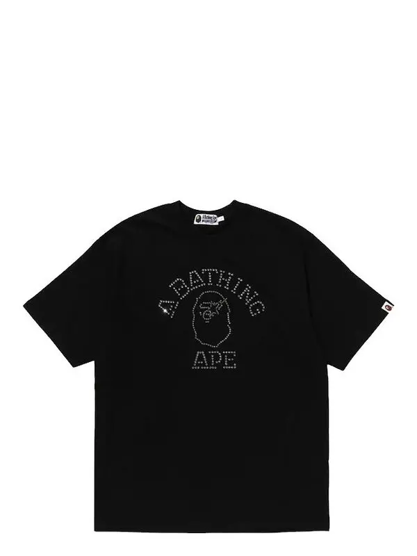 A BATHING APE Rhinestone College Relaxed Fit Tee Shirt - Black