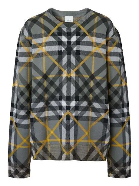 Burberry Layered Check Jacquard Jumper - Grey
