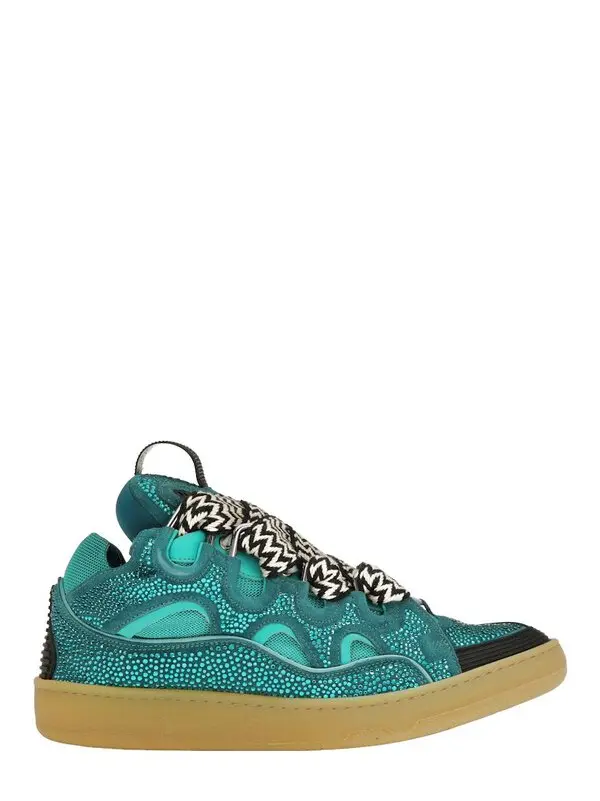 LANVIN Leather Curb Crystal Sneakers - Blue/white/black