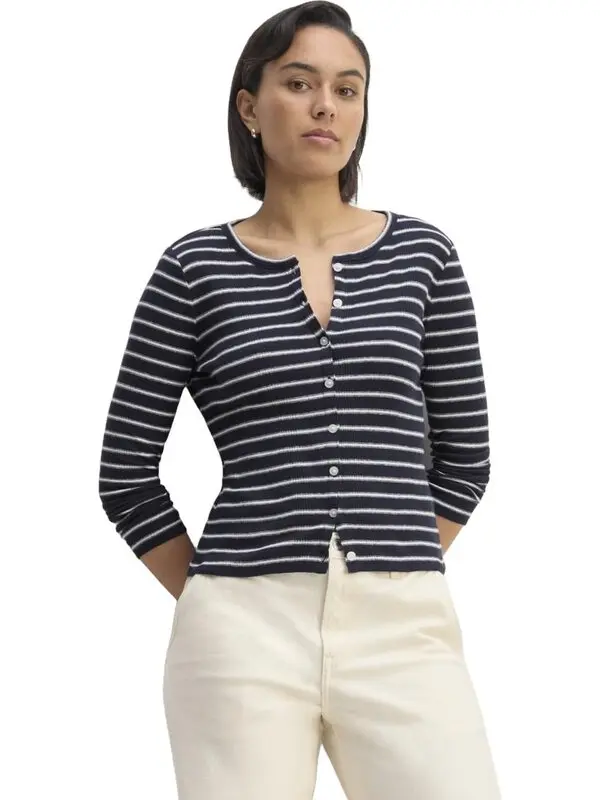 Everlane Vintage Rib Cardigan - Navy/bone