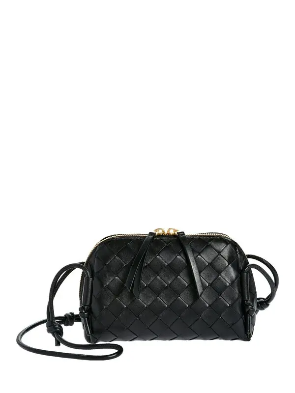 Bottega Veneta Intrecciato Leather Crossbody Bag - 8425 Black-gold