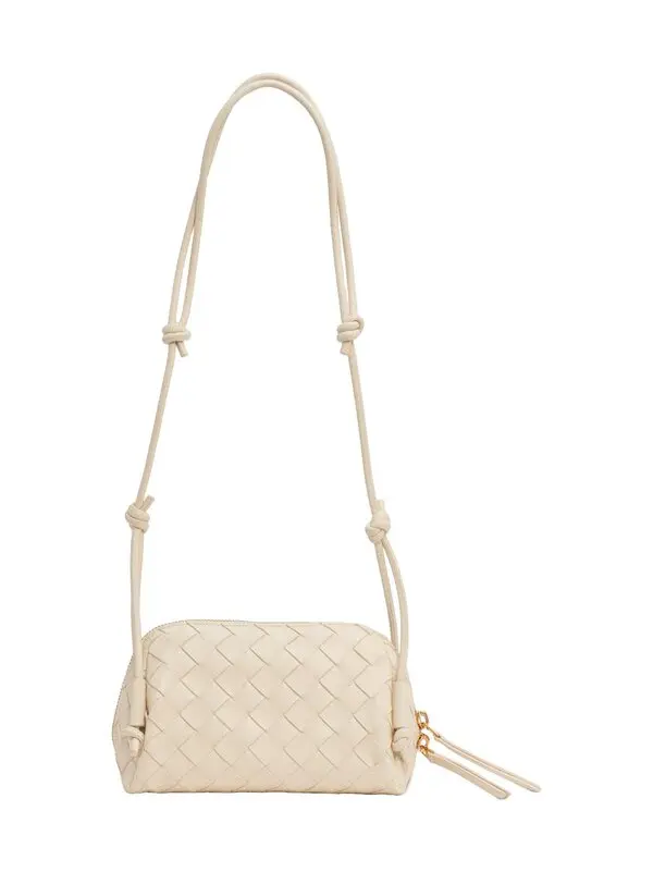Bottega Veneta Intrecciato Leather Crossbody Bag - 9197 Sea Salt-gold