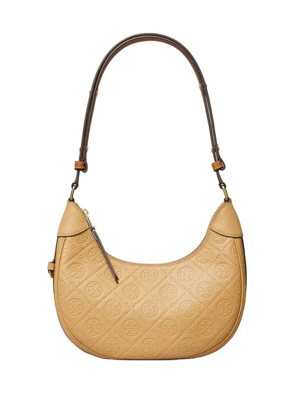 Tory Burch T-monogram Embossed Crescent Shoulder Bag - Biscotti