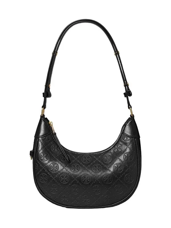 Tory Burch T-monogram Embossed Crescent Shoulder Bag - Black