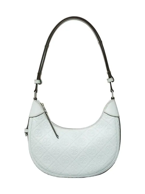 Tory Burch T-monogram Embossed Crescent Shoulder Bag - Ice Blue