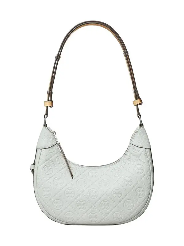 Tory Burch T-monogram Embossed Crescent Shoulder Bag - Light Titanium