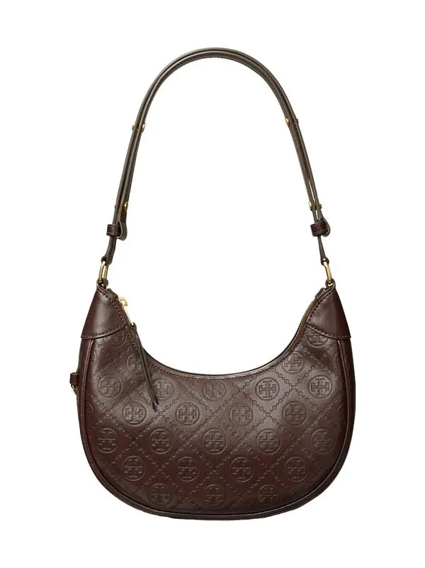 Tory Burch T-monogram Embossed Crescent Shoulder Bag - Maroon