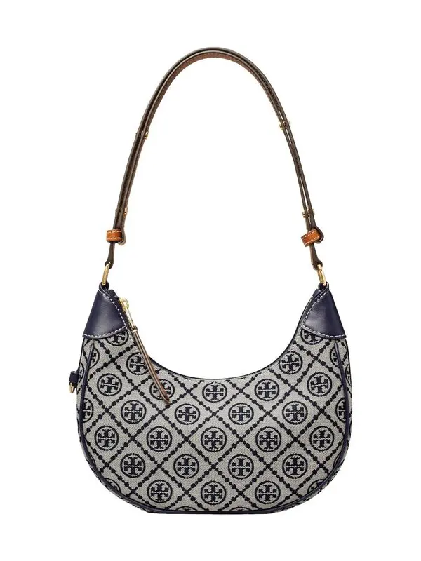 Tory Burch T-monogram Jacquard Crescent Shoulder Bag - Tory Navy