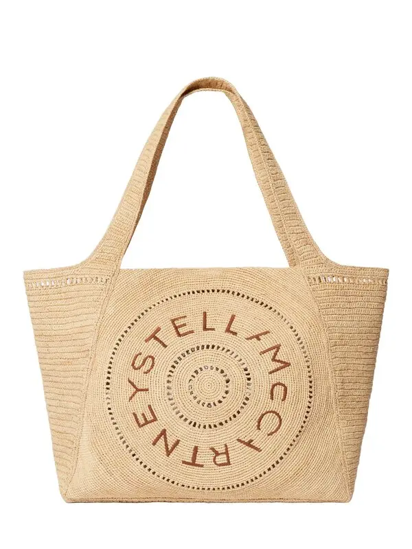 Stella McCartney Logo Large Crochet Raffia Tote Bag - Beige