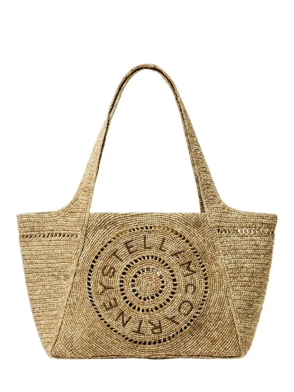 Stella McCartney Logo Crochet Raffia Tote Bag - Beige