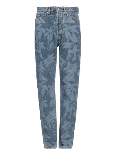 Palm Angels Cotton And Leather Jeans - Blue
