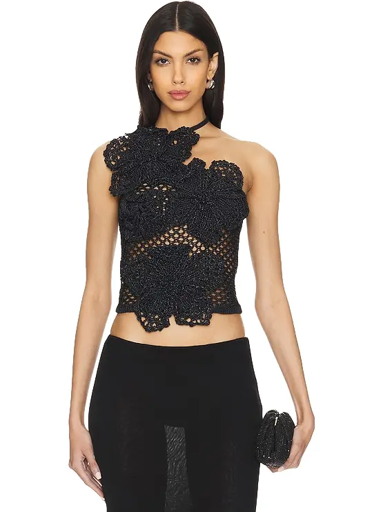 Cult Gaia Nazanin Crochet Top - Black