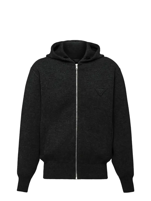 Prada Cashmere Knitted Zip-up Hoodie - Black
