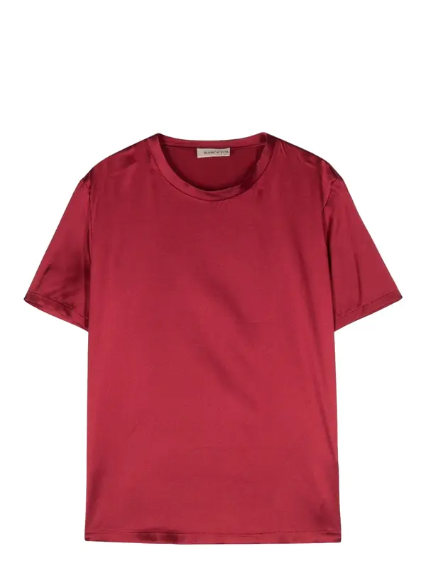 BLANCA VITA Crew-neck Satin T-shirt - Red