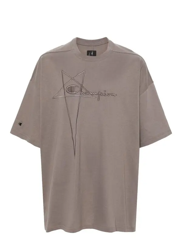 Rick Owens Logo-embroidered Cotton T-shirt - Grey