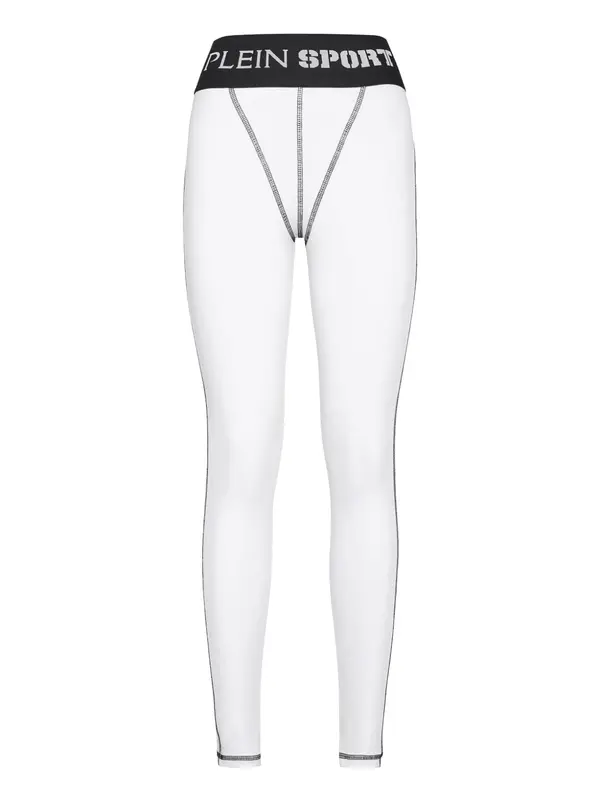 PLEIN SPORT Logo-waistband High-waist Leggings - White