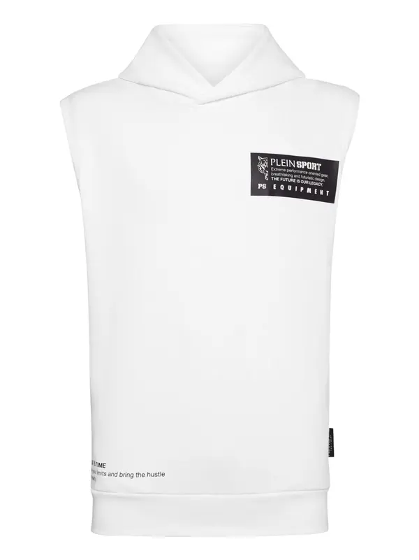 PLEIN SPORT Logo Print Sleeveless Hoodie - White