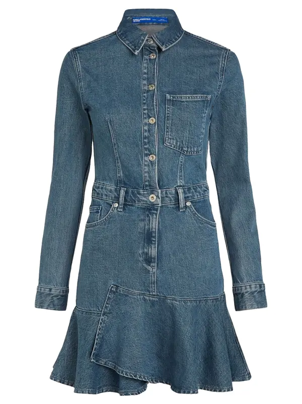 Karl Lagerfeld Ruffled Hem Denim Mini Dress - Blue