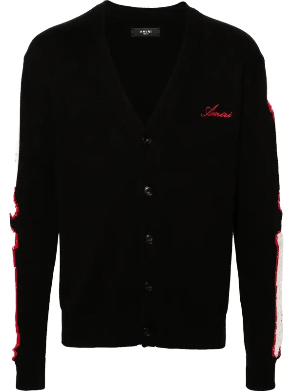 Amiri Bones Intarsia-knit Cardigan - Black
