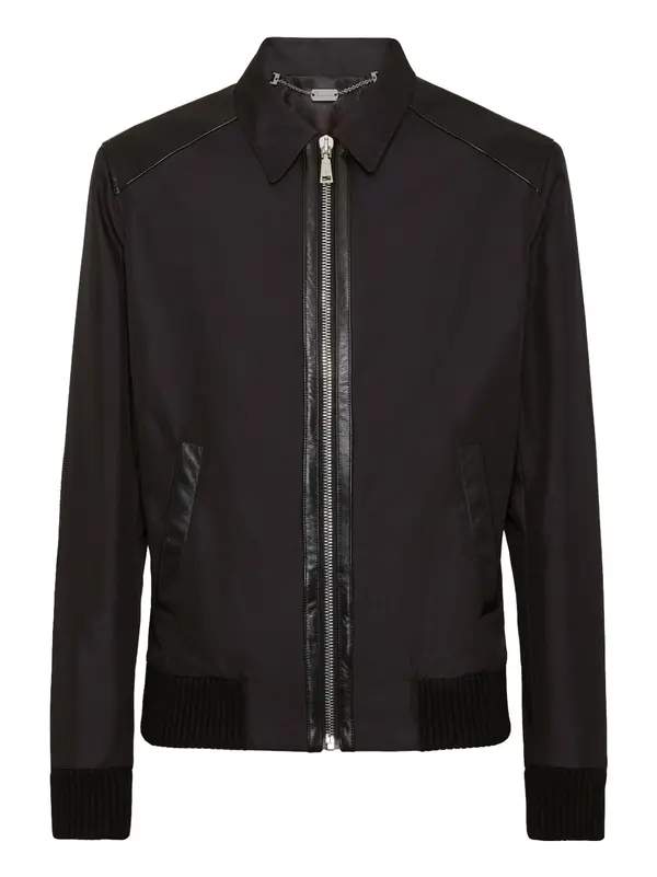 BILLIONAIRE Leather-trim Bomber Jacket - Black