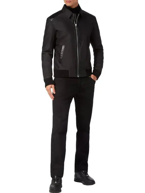 BILLIONAIRE Leather-trim Bomber Jacket - Black