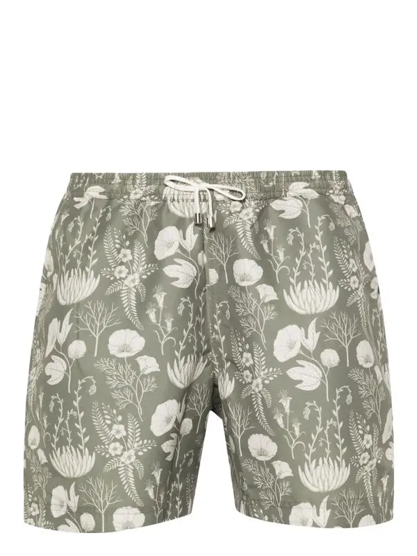 Sunspel Leaf-print Swim Shorts - Green