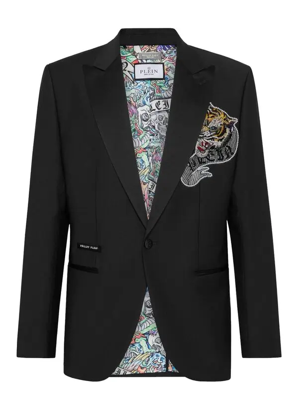 Philipp Plein Tattoo-appliqué Single-breasted Blazer - Black