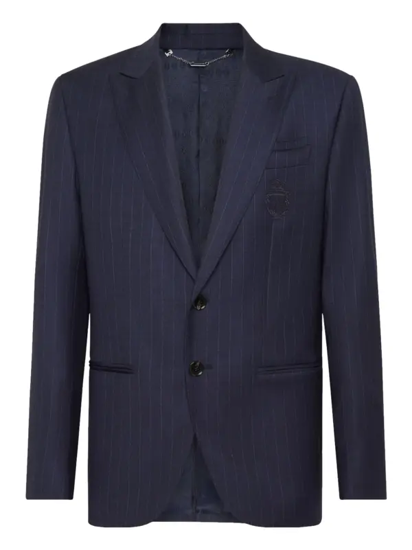BILLIONAIRE Pinstripe Wool Blazer - Blue
