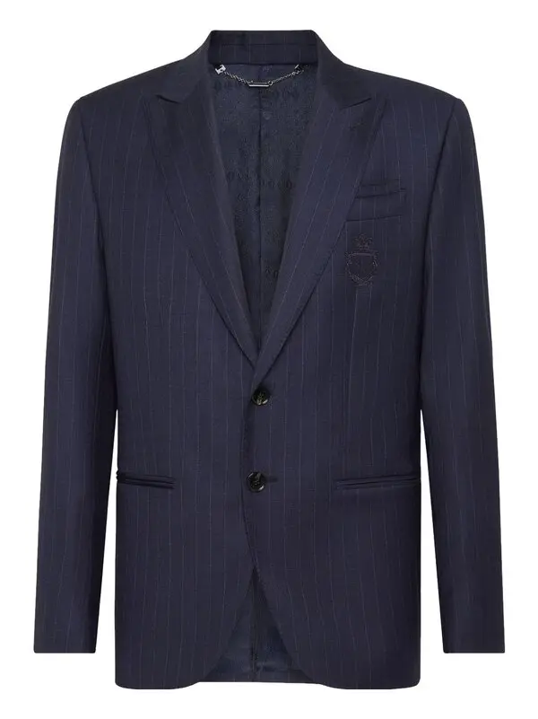 BILLIONAIRE Pinstripe Wool Blazer - Blue